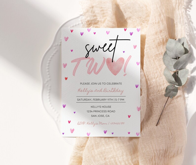 Editable Valentine's Day Sweet Two 2nd Birthday Party - Etsy