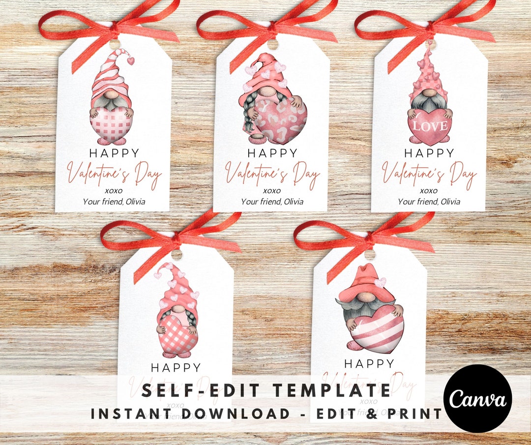 EDITABLE Valentine Gift Tag, School Tag Template W/ Cute Love Gnomes ...