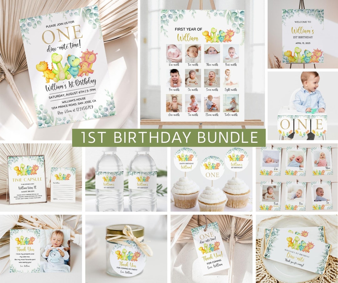 Dinosaur 1st Birthday Bundle, Dino First Birthday Party, Dinosaur ...