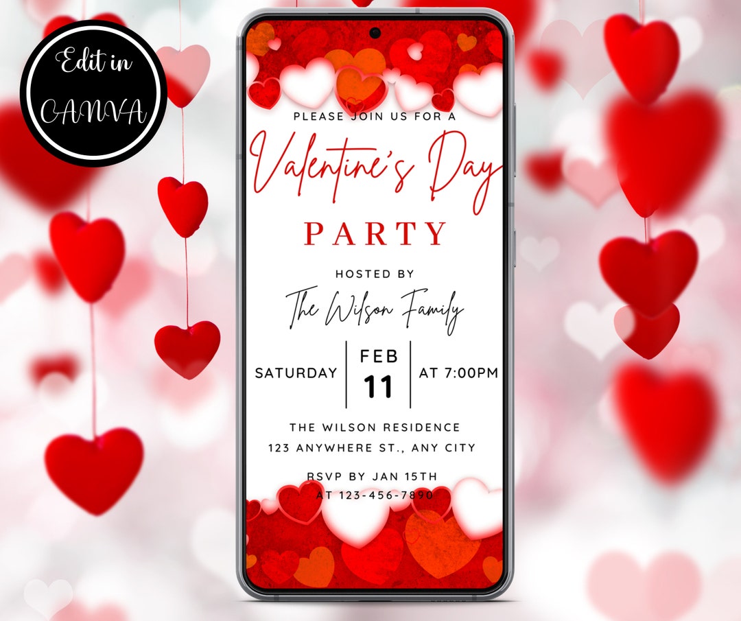 Editable Digital Valentine Invitation, Electronic Valentine Party ...