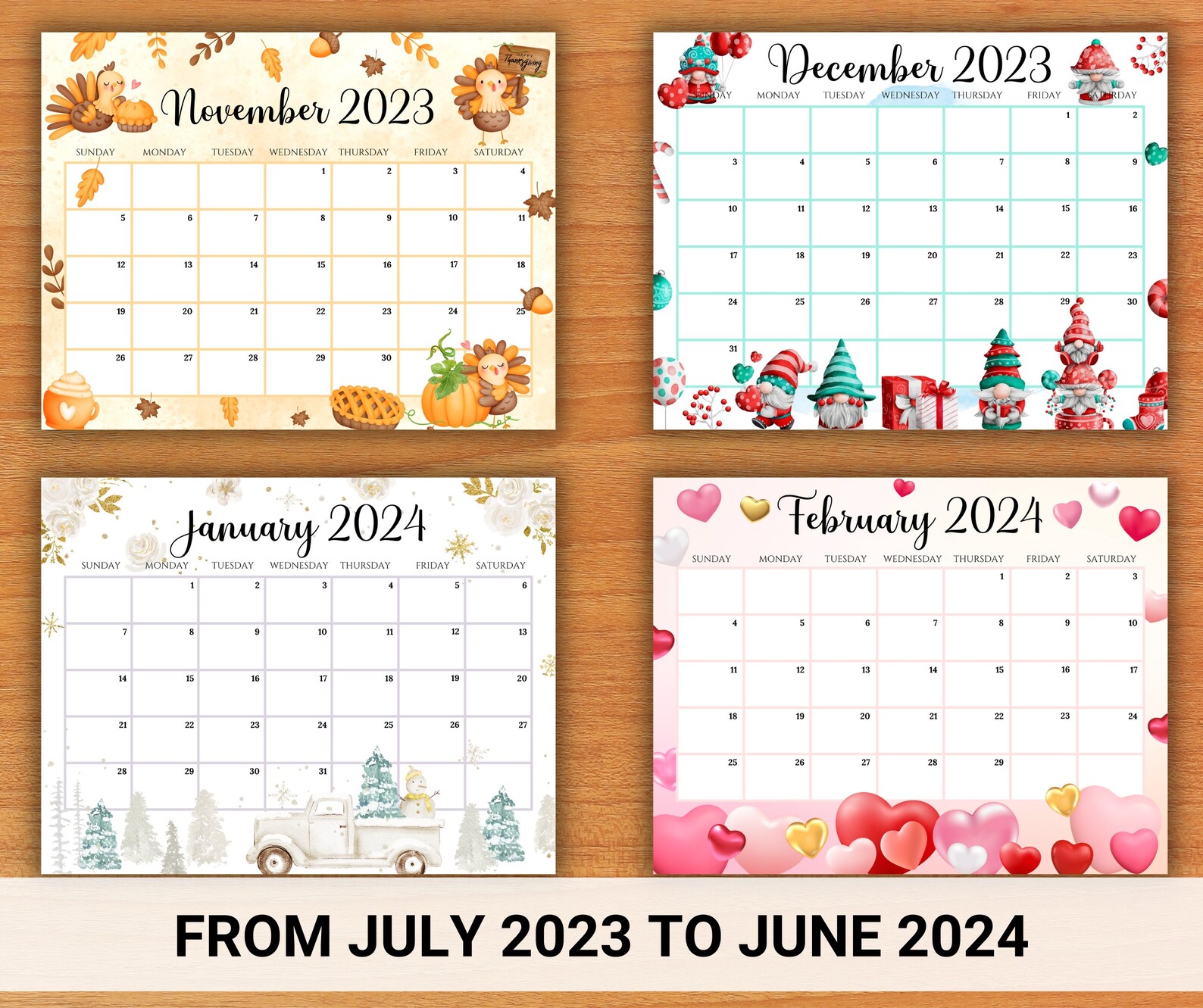 EDITABLE School Calendar 2023-2024 From July to June - Etsy UK