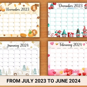 EDITABLE School Calendar 2023-2024 From July to June - Etsy UK