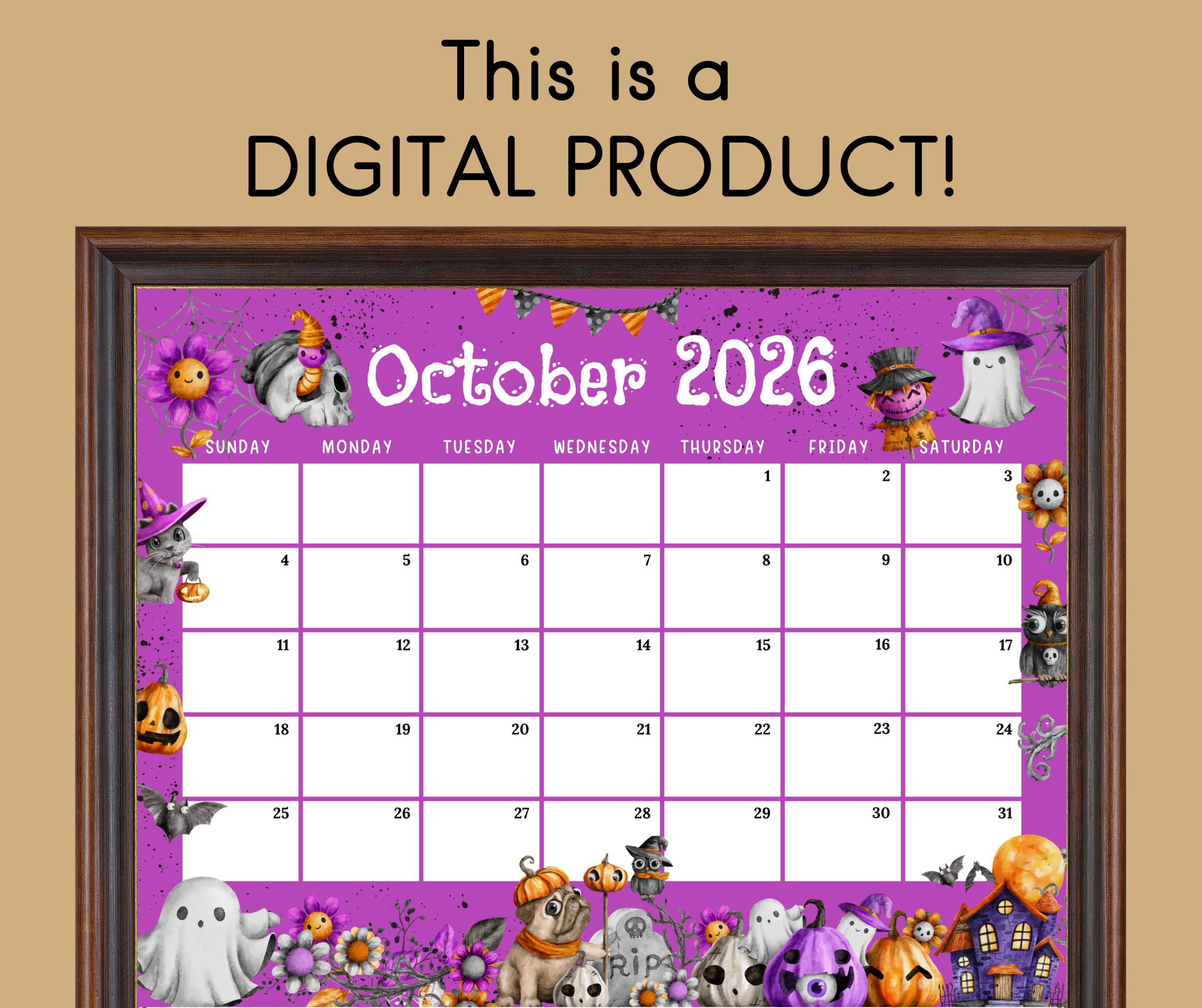 Editable October 2026 Calendar | Monthly Planner Printable PDF | School ...