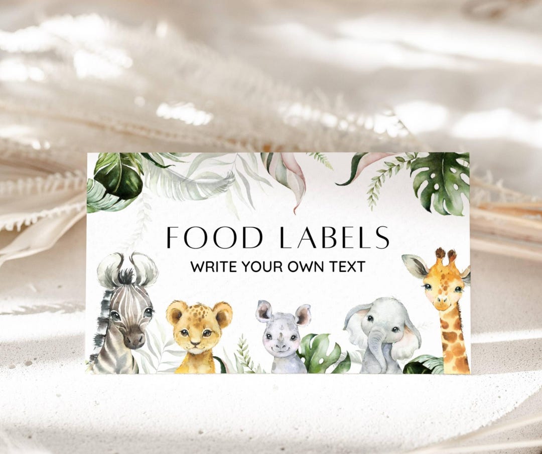 Safari Animal Baby Shower Place Card, Safari Baby Food Tag, Jungle ...
