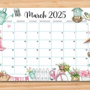 EDITABLE March 2025 Calendar, Beautiful Spring Planner With Flowers and ...