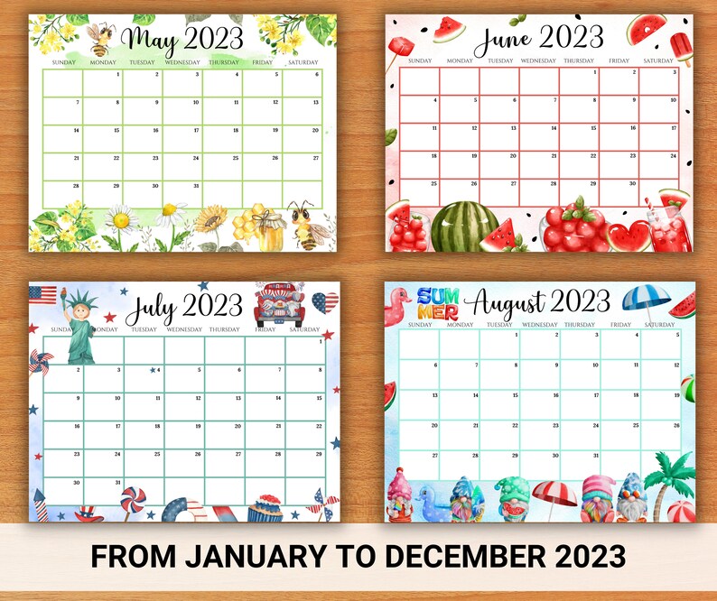 EDITABLE Monthly Calendar 2023 Bundle Cute Printable Fillable - Etsy ...