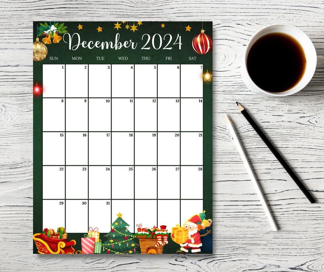 EDITABLE December 2024 Calendar vertical/portrait, Colorful Christmas ...