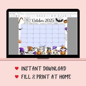 EDITABLE October 2025 Calendar, Spooky Halloween W/ Cute Gnome ...
