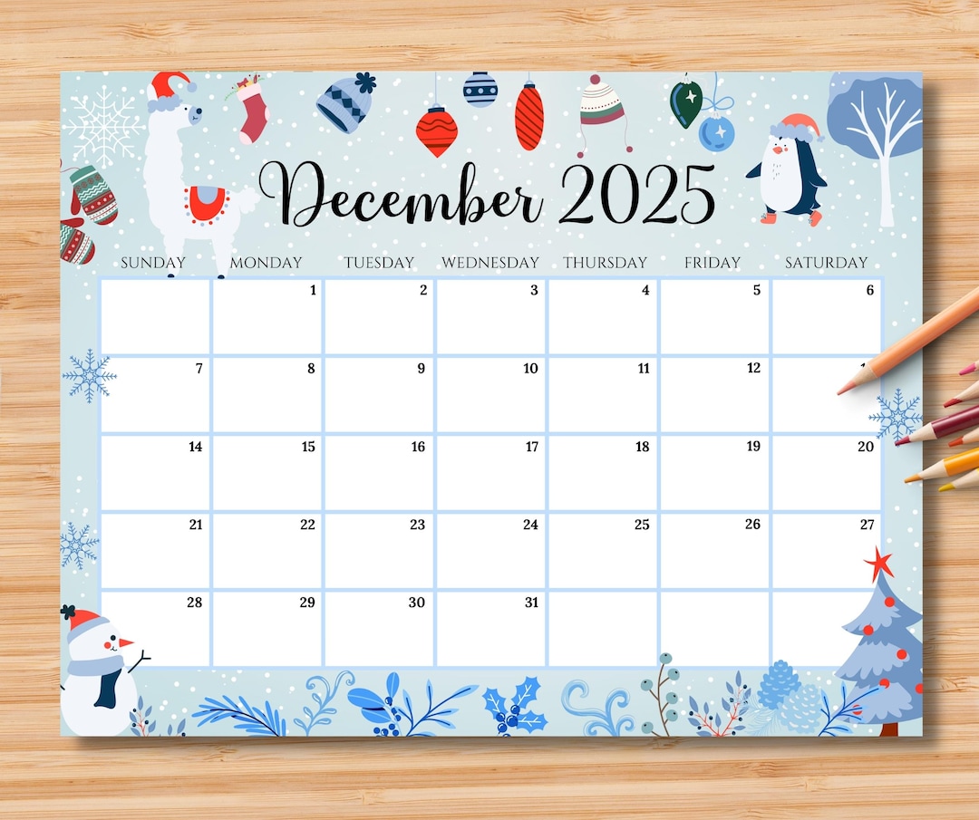EDITABLE December 2025 Calendar, Beautiful Christmas W/cute Penguin ...