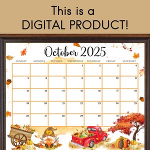 EDITABLE October 2025 Calendar, Beautiful Autumn W/ Cute Gnome Planner ...