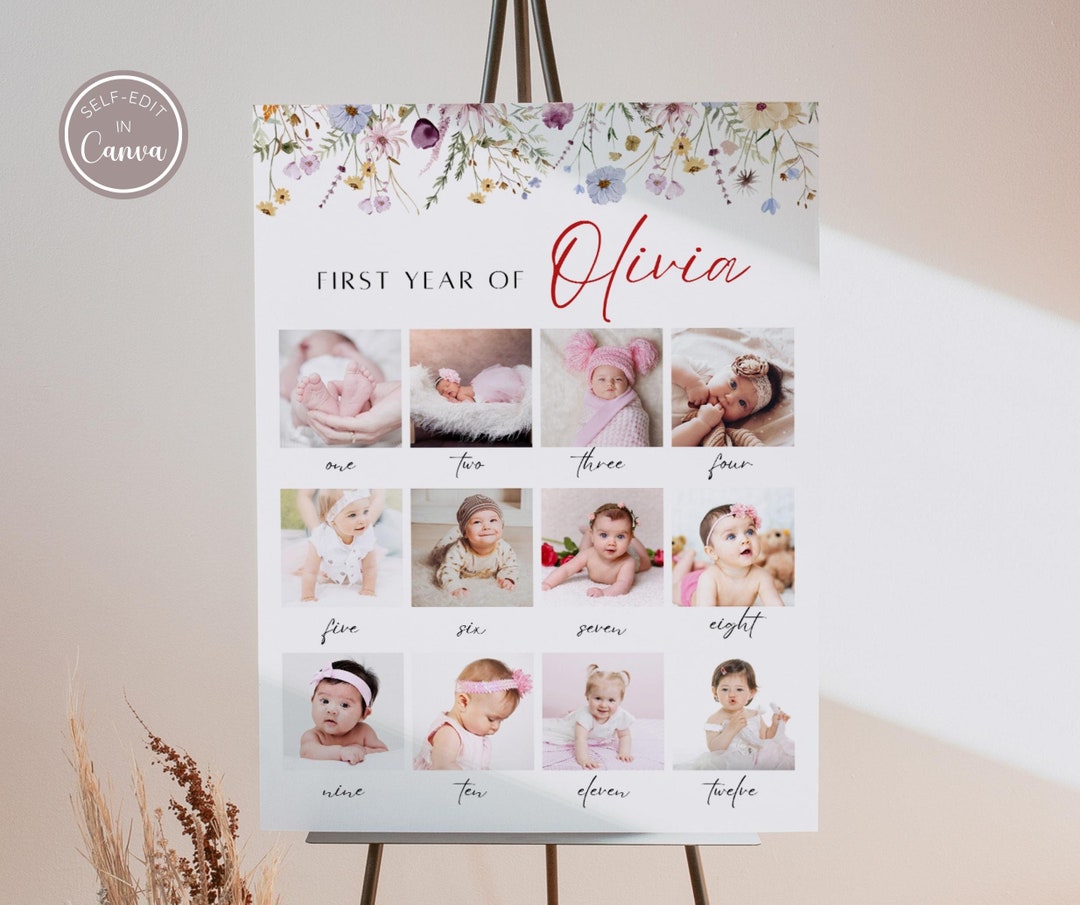 Wildflower First Birthday Photo Sign Template, Boho Wildflower First ...