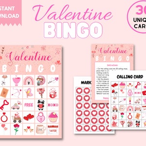 Printable Valentine Bingo, 30 Unique Bingo Cards, Valentine Activity ...