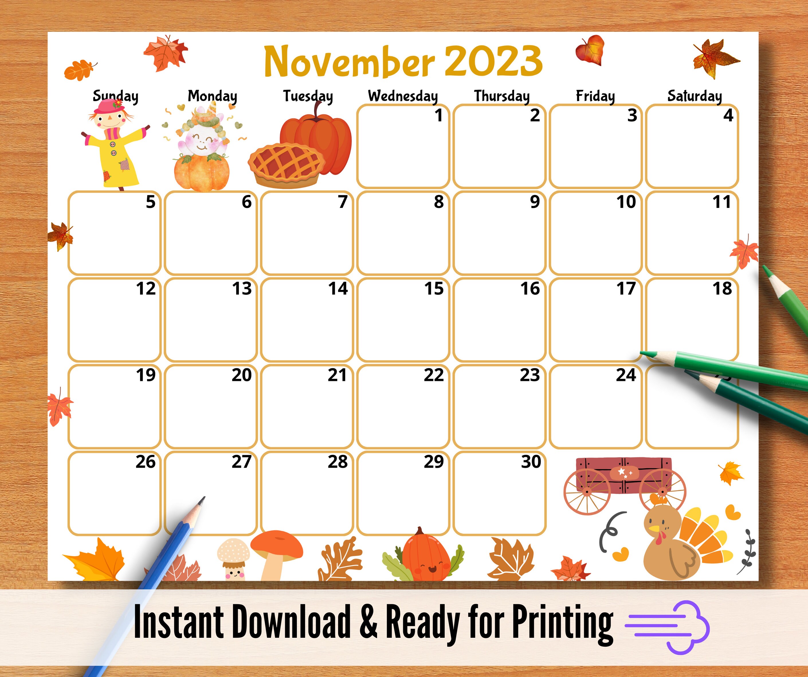 EDITABLE November 2023 Calendar Printable Kids Calendar 2023 - Etsy Canada
