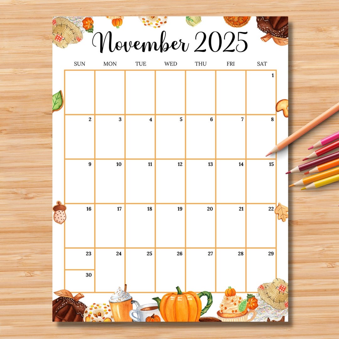 EDITABLE November 2025 Calendar (vertical/portrait), Cute Thanksgiving ...