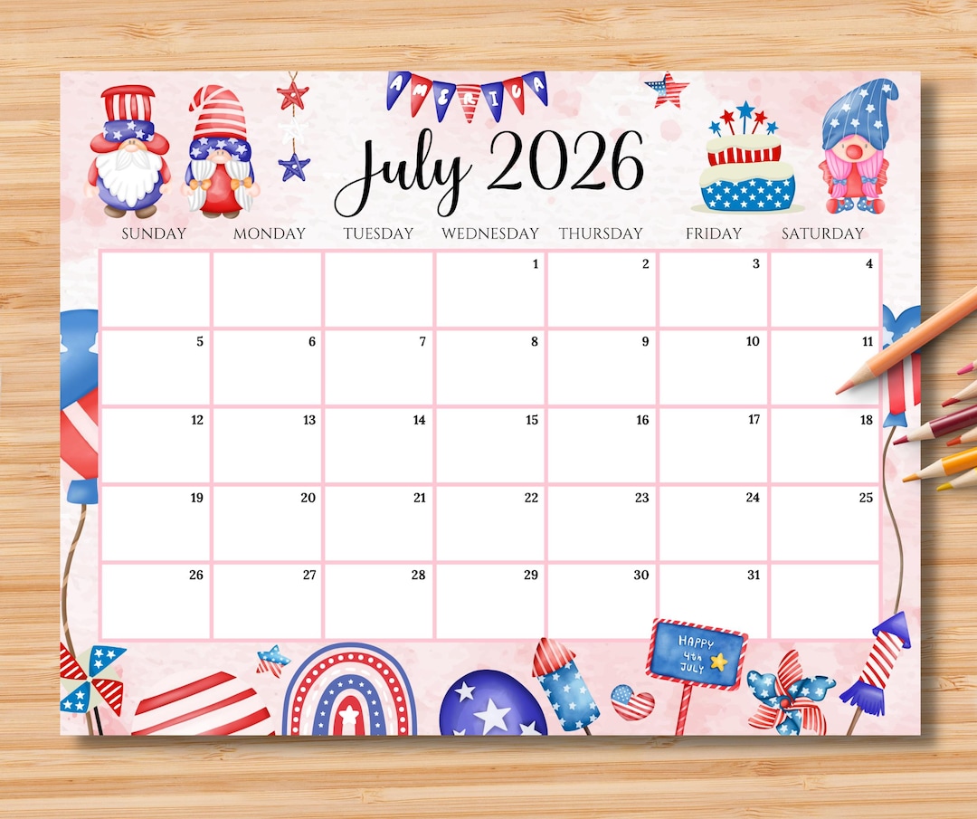 Editable July 2026 Calendar | Monthly Planner Printable PDF | School ...