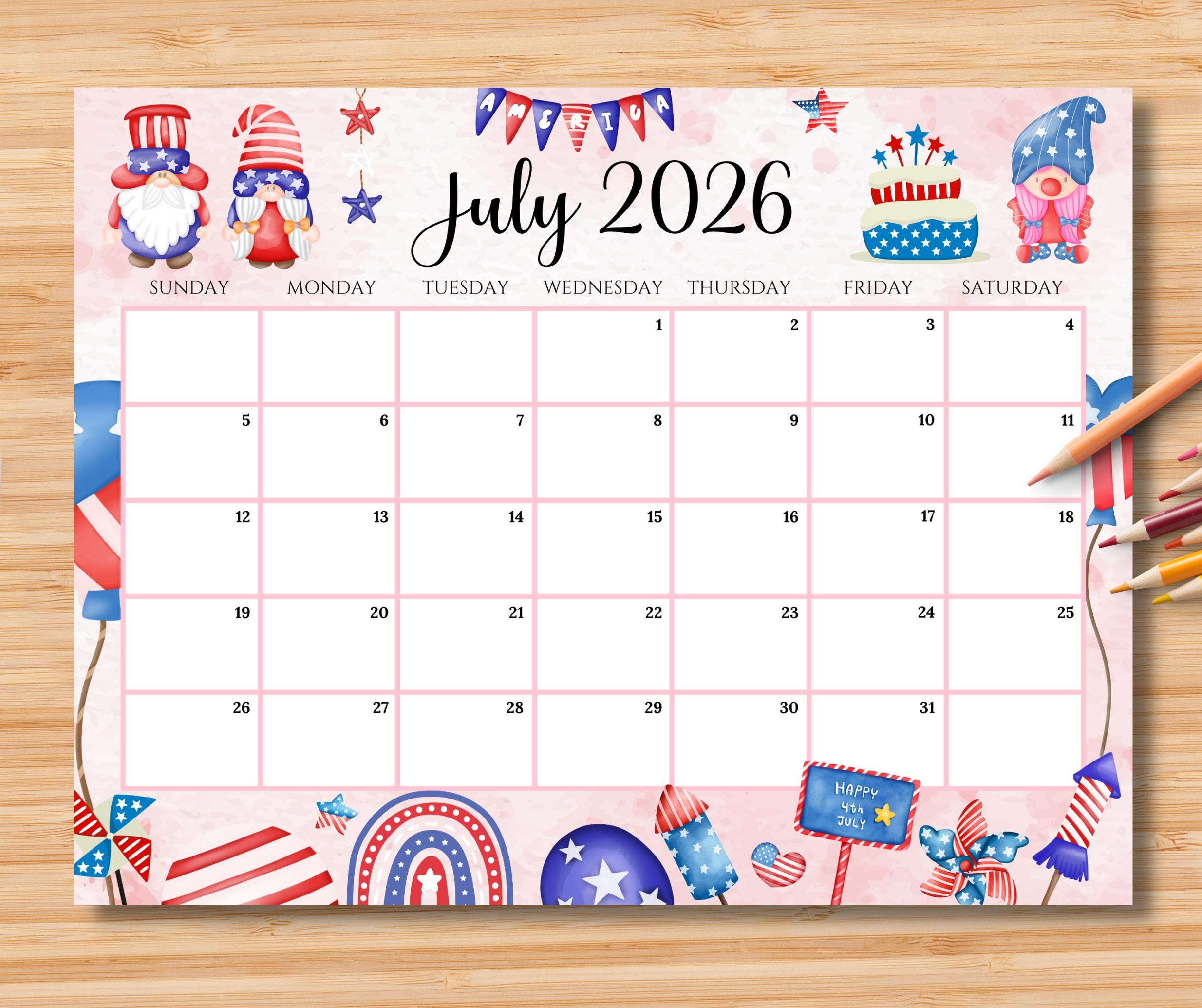 Editable July 2026 Calendar | Monthly Planner Printable PDF | School ...