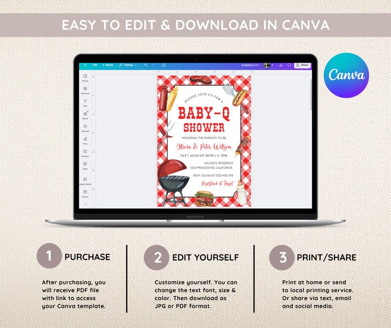 Baby-q Baby Shower Bundle, BBQ Couples Baby Shower Invitation & Games ...