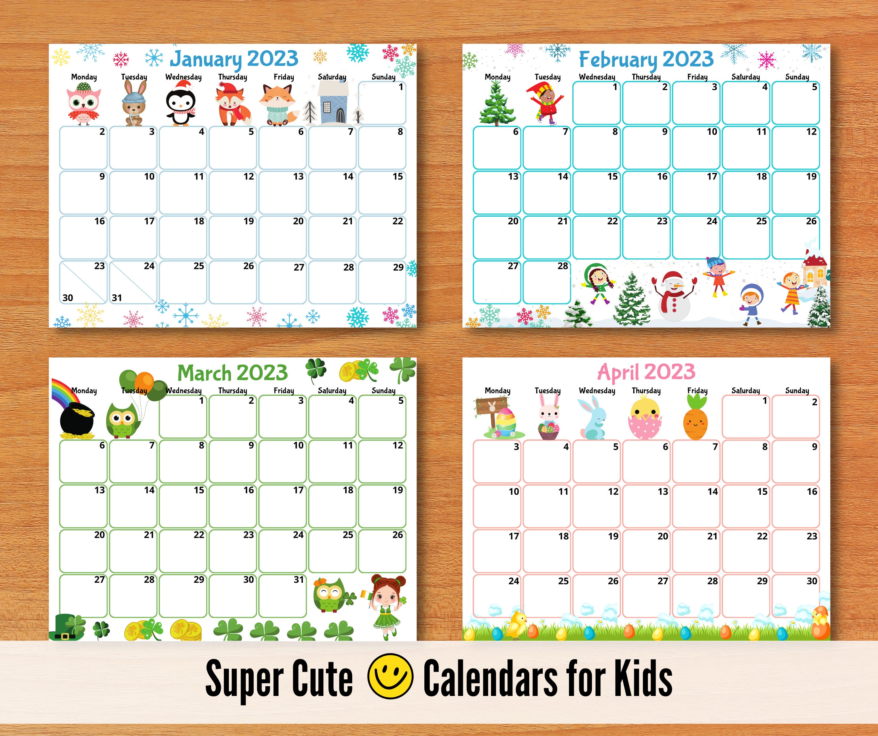 EDITABLE 2023 Calendars monday Starts Cute Monthly Calendar - Etsy ...