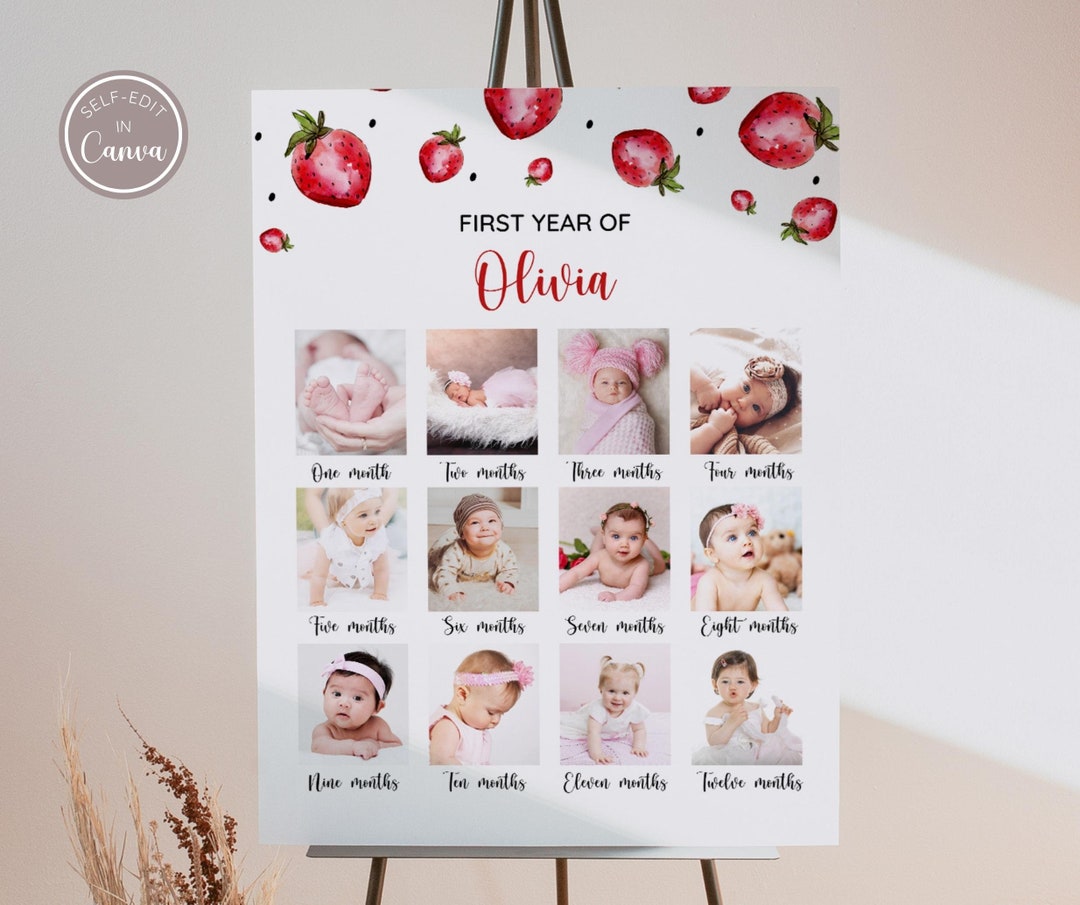 Berry First Birthday Monthly Milestone Photo Poster, Berry Birthday ...
