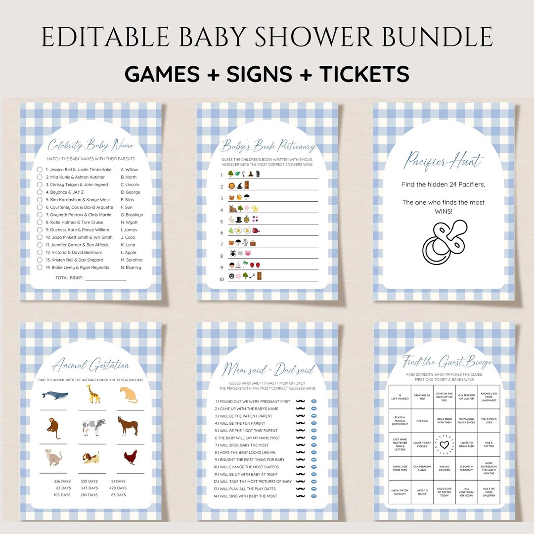 Modern Baby Shower Game Bundle, Cutie Pie Baby Shower Game Package ...
