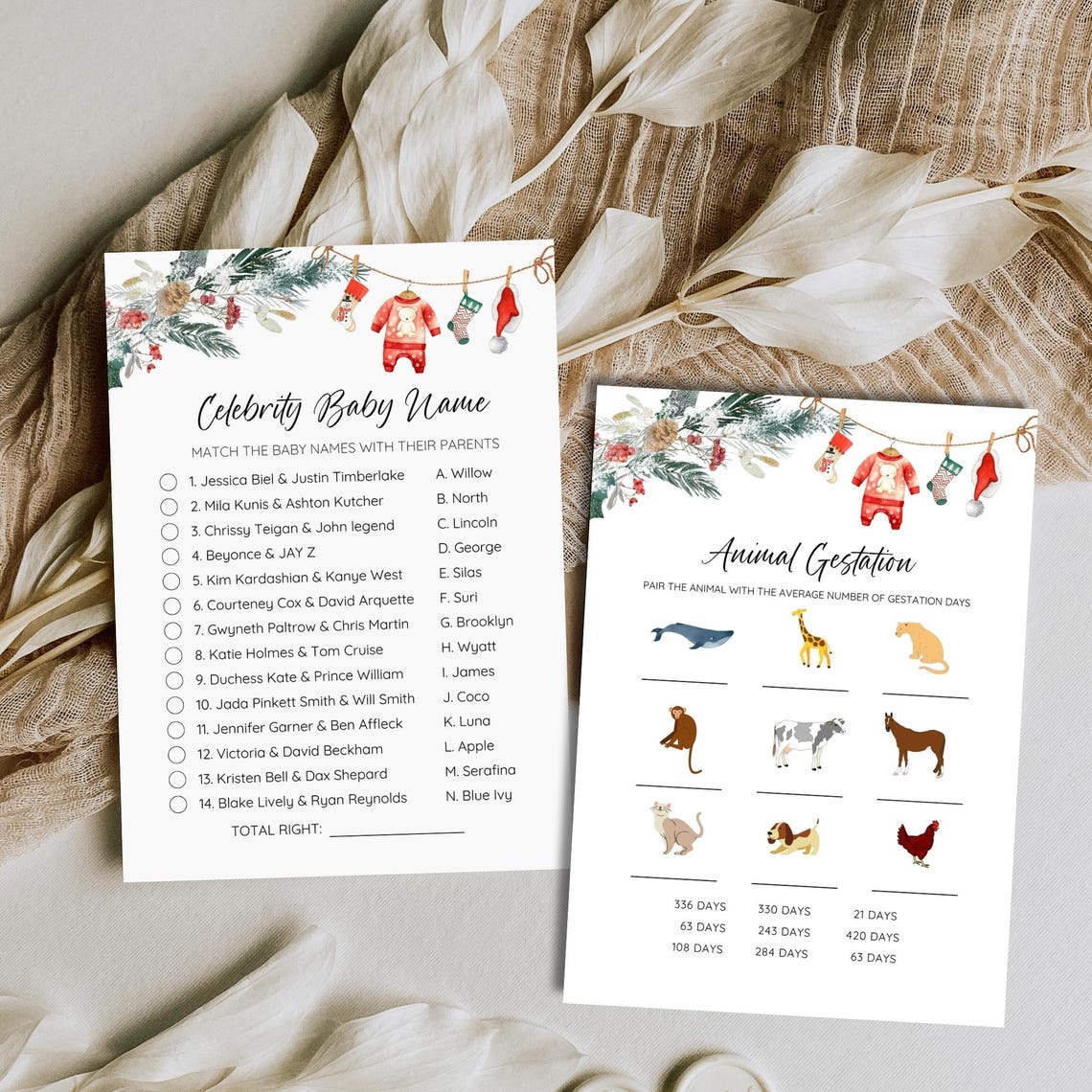 Santa Baby Shower Game Bundle, Christmas Baby Shower Game Package ...