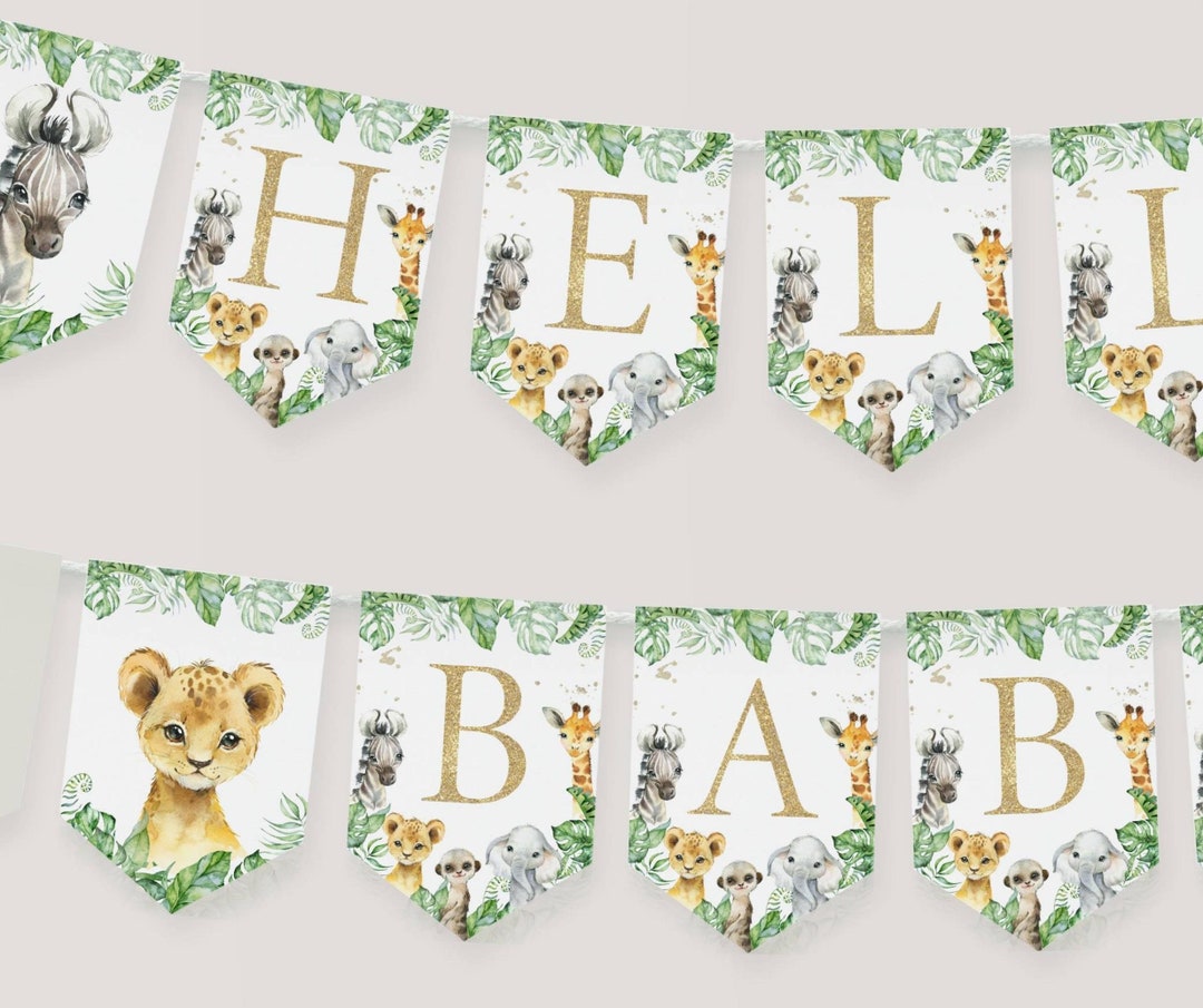 PRINTABLE Safari Animal Baby Shower Banner Decorations, Jungle Animal ...