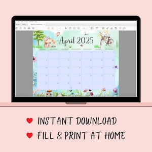 EDITABLE April 2025 Calendar, Beautiful Spring W/ Flower & Butterfly ...