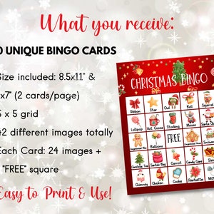 Printable Christmas Bingo Game, 50 Unique Bingo Cards W/labels ...