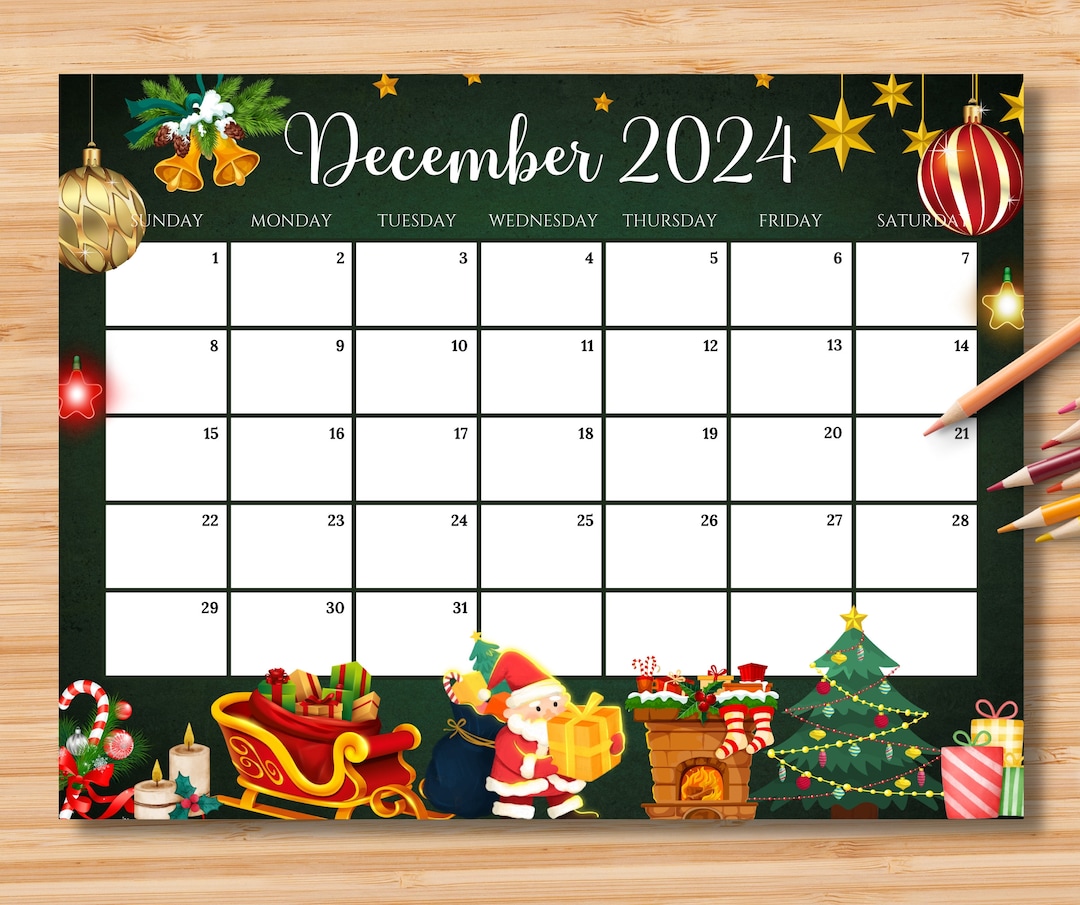 EDITABLE December 2024 Calendar, Gorgeous Christmas With Santa Claus ...