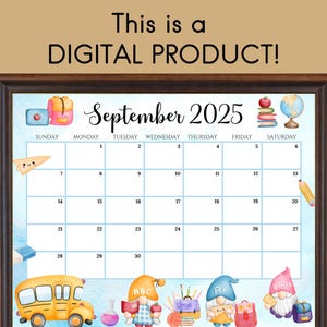 EDITABLE September 2025 Calendar, Back to School Planner W/ Cute Gnomes ...
