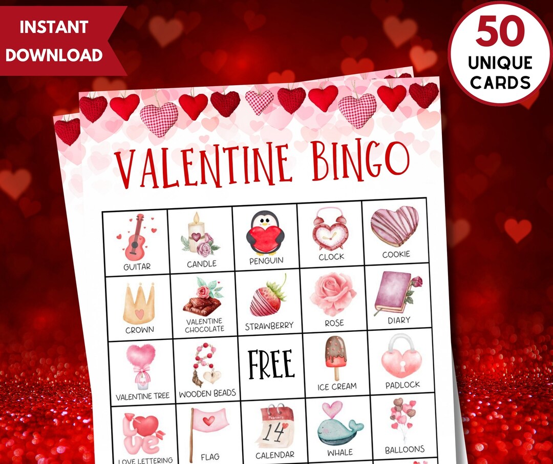 Valentine Bingo Game, Printable Bingo Cards, Valentine's Day Games for ...