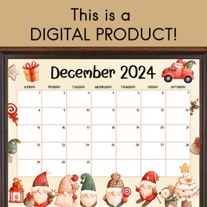 EDITABLE December 2024 Calendar, Joyful Christmas With Cute Gnomes ...