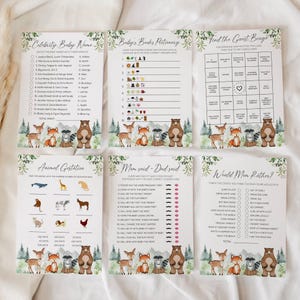 Woodland Baby Shower Game Bundle, Woodland Animal Baby Shower Game ...
