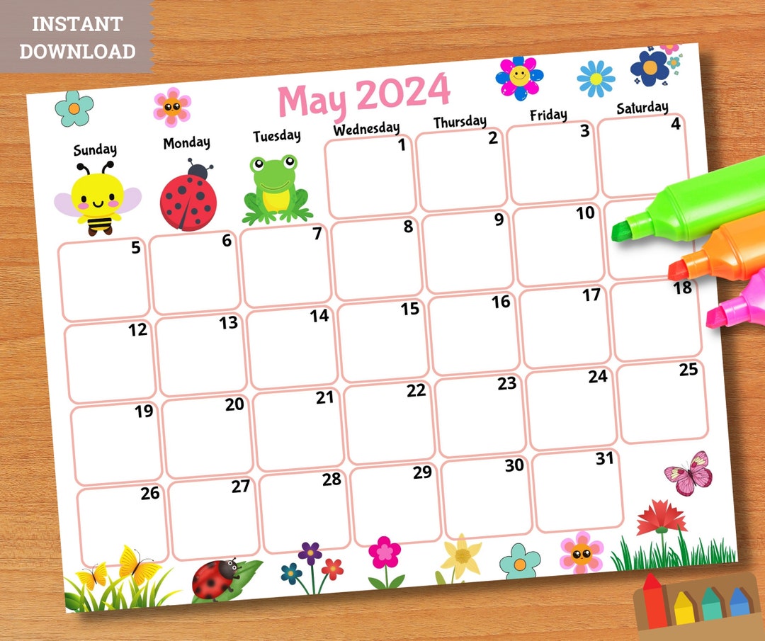 EDITABLE May 2024 Calendar, Printable Kids Calendar 2024, Classroom ...