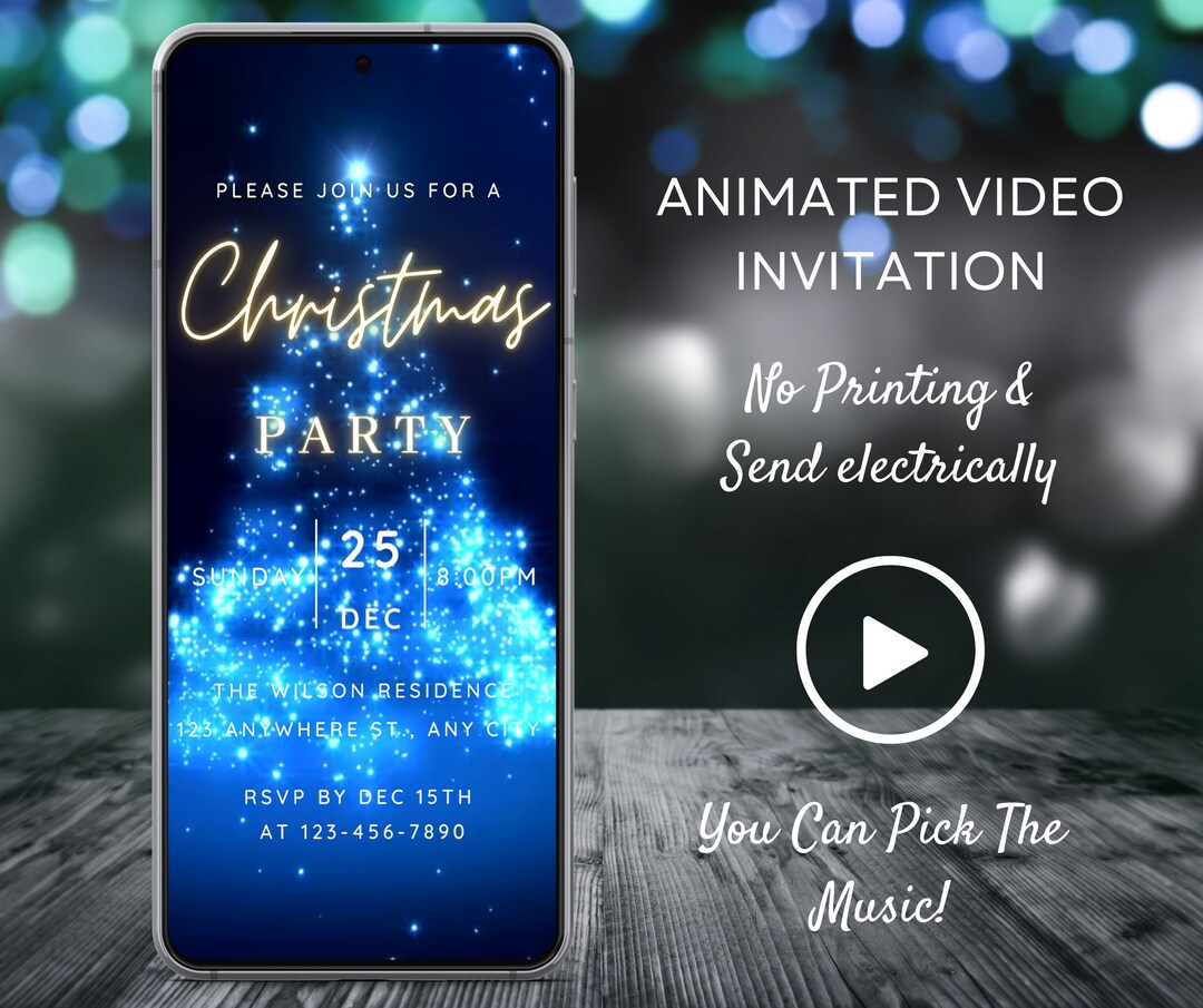 Neon Christmas Tree Party Video Invitation, Animated Annual Holiday ...