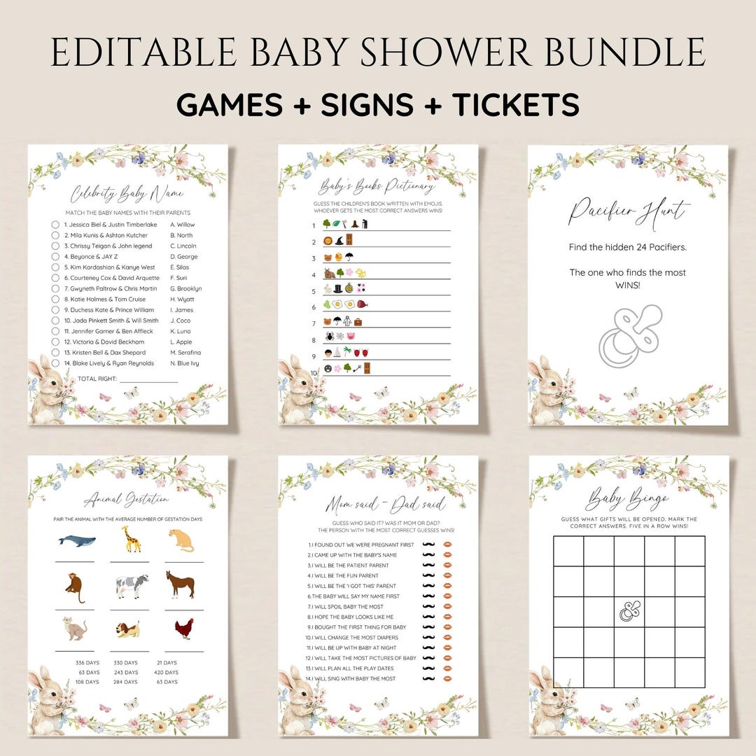 Some Bunny is on the Way Baby Shower Game Bundle, Bunny Rabbit Baby ...