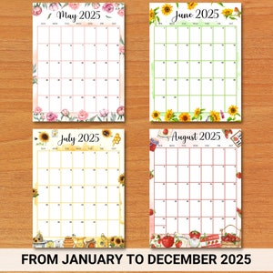 EDITABLE Vertical/portrait Monthly Calendar 2025 Bundle, Watercolor ...
