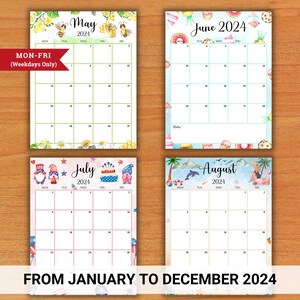 EDITABLE Vertical/portrait Monthly Calendars 2024 mon-fri, Weekdays ...
