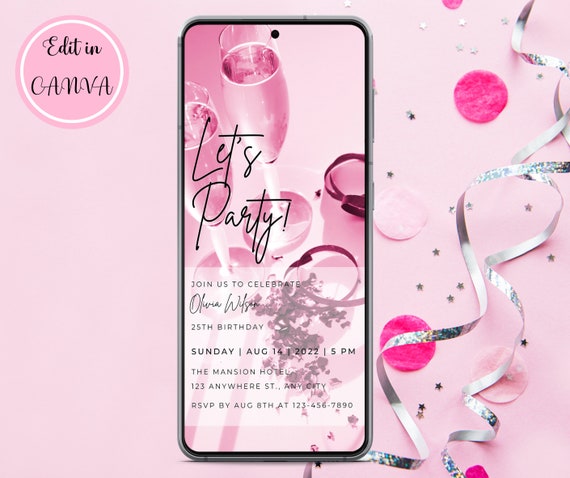 Simple Pink Birthday Any Event Invitation Editable Template - Etsy