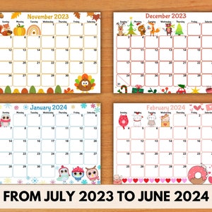 EDITABLE School Calendar 2023-2024 From July to (Download Now) - Etsy