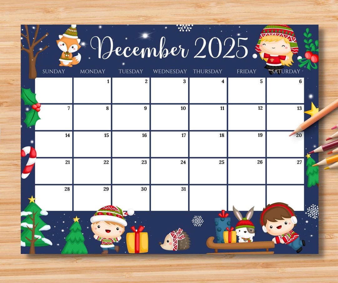 EDITABLE December 2025 Calendar, Joyful Christmas W/ Kids Playing ...