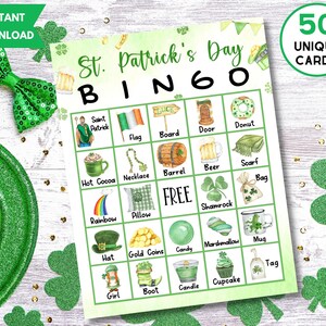 Printable St Patrick's Day Bingo Game, 50 Unique Bingo Cards W/labels ...