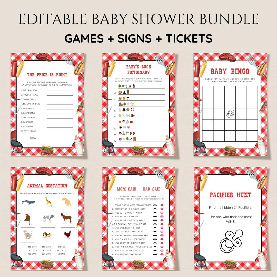 Baby-q Baby Shower Game Bundle, BBQ Couples Baby Shower Games, Backyard ...