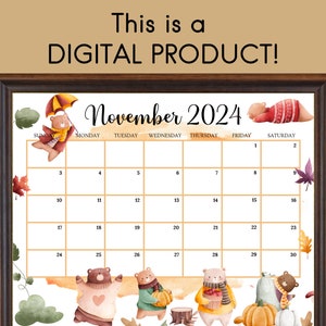 EDITABLE November 2024 Calendar, Beautiful Autumn Planner W/cute Bears ...