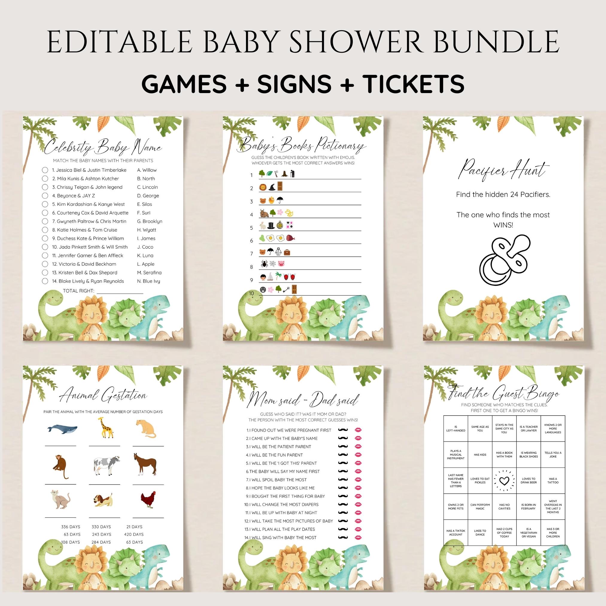 Dinosaur Baby Shower Game Bundle, Dinosaur Baby Shower Game Package ...