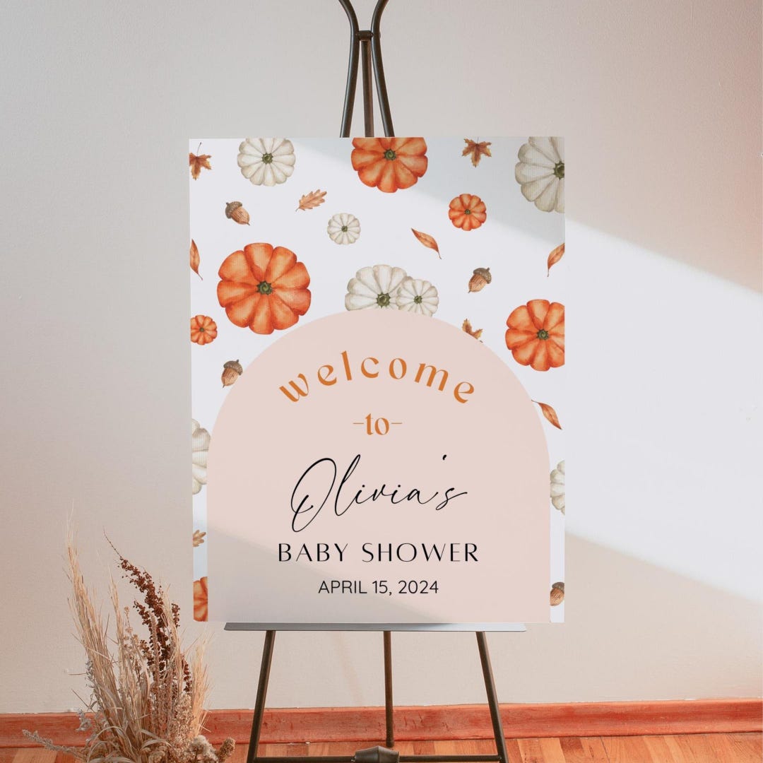 Little Pumpkin Fall Baby Shower Welcome Sign, Editable Pumpkin Baby ...