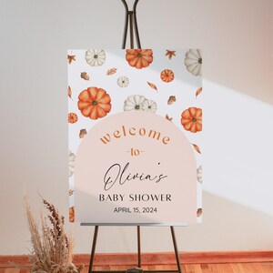 Little Pumpkin Fall Baby Shower Welcome Sign, Editable Pumpkin Baby ...