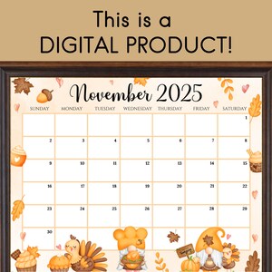 EDITABLE November 2025 Calendar, Happy Thanksgiving With Cute Gnomes ...