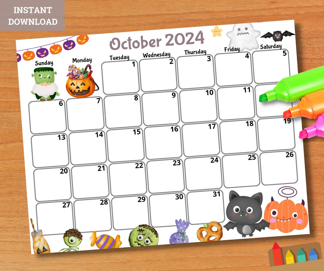 EDITABLE October 2024 Calendar, Printable Kids Calendar 2024, Classroom ...