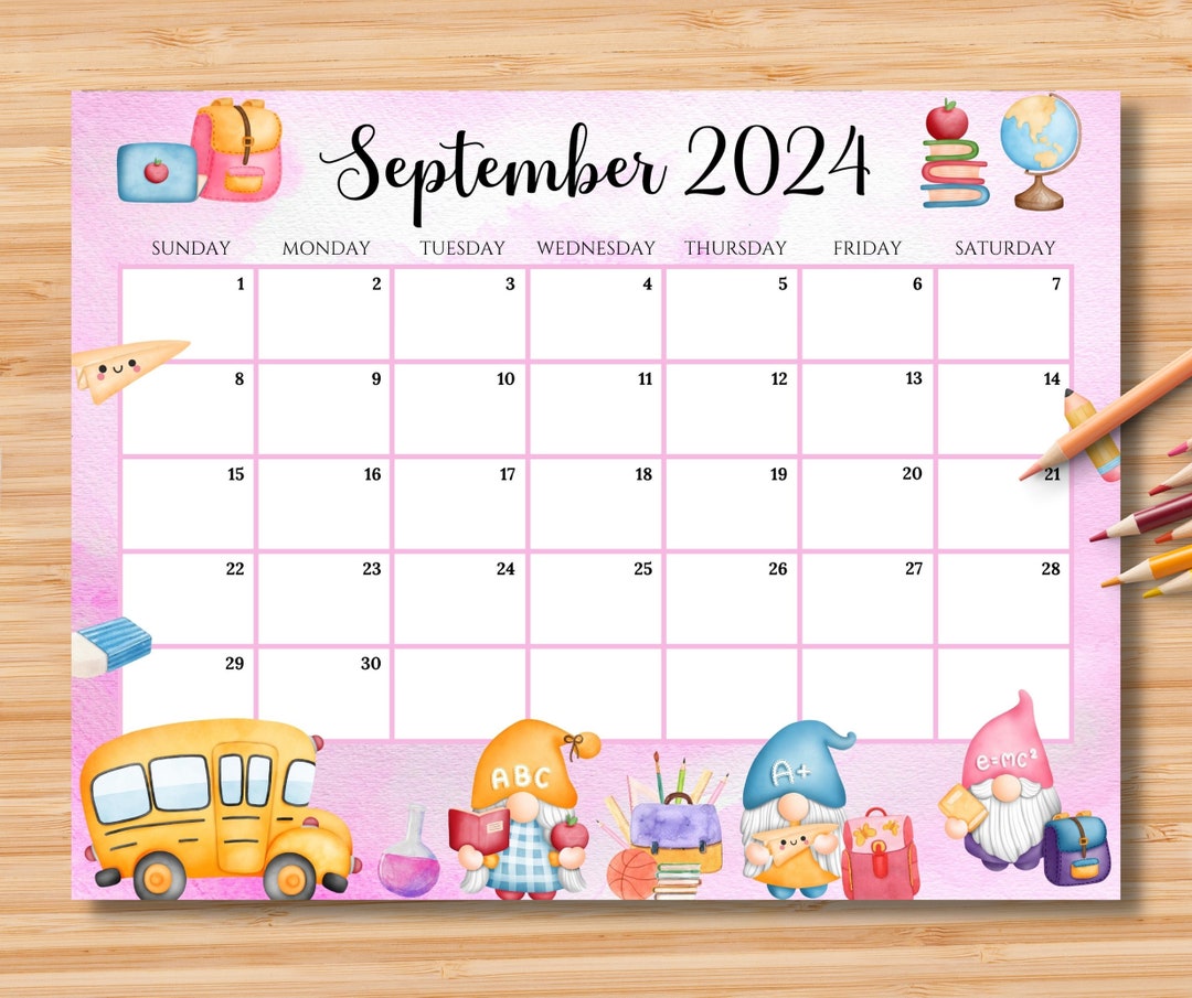 EDITABLE September 2024 Calendar, Back to School Planner With Cute Gnomes, Printable Classroom ...